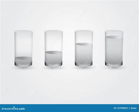 A Set Of Glasses Filled Different Levels Of With Water Stock Vector