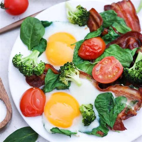 Sheet Pan Eggs With Bacon And Vegetables Little Bit Recipes