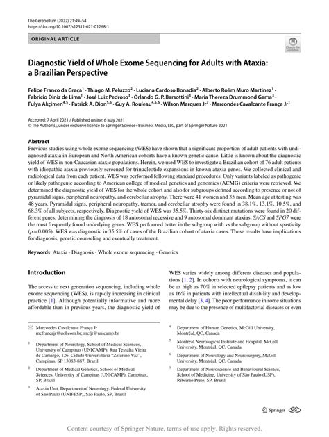 Diagnostic Yield Of Whole Exome Sequencing For Adults With Ataxia A Brazilian Perspective