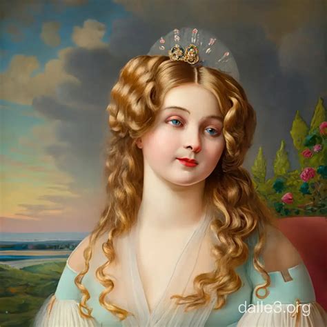 Graceful 19th Century Russian Princess Enchanting Portrait Of A