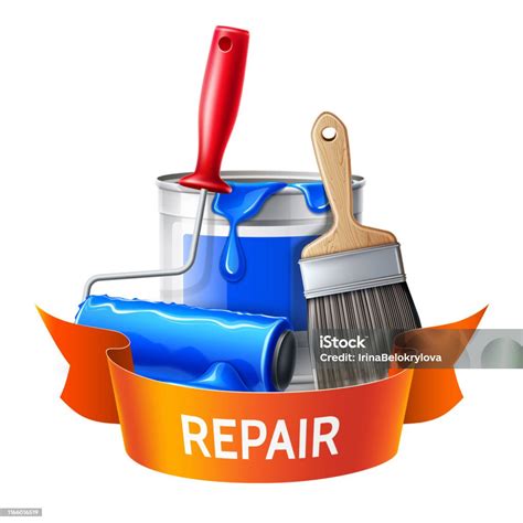 벡터 3d 벽 화가 도구 브러시 롤러 버킷 개념에 대한 스톡 벡터 아트 및 기타 이미지 개념 개선 건설 산업 Istock