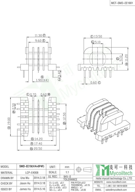 Bobbins Smd Ee19 Bobbin Four Slots Transformer Bobbin 4 6 Pin Horizontal Coil Former Factory