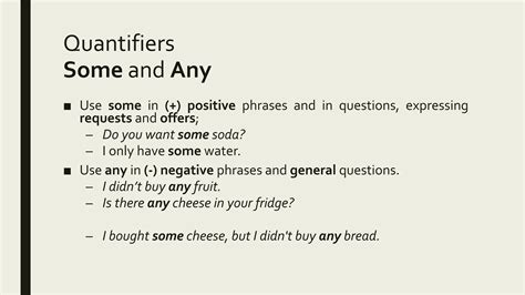 Quantifiers Some X Any How Much X How Many Ppt
