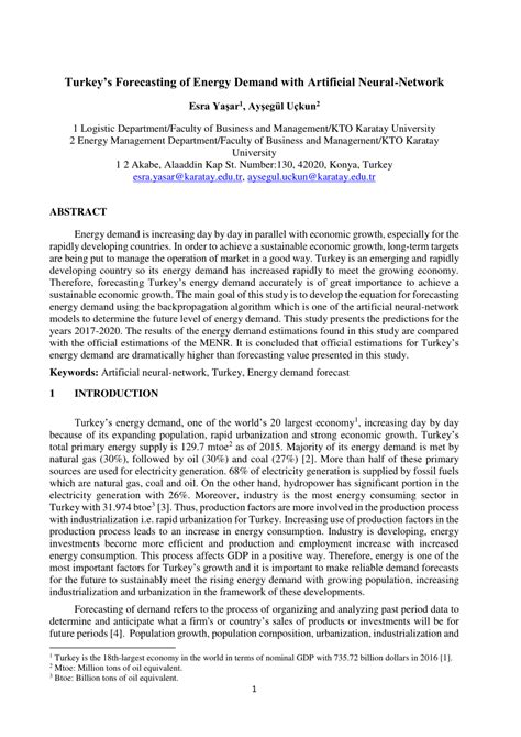 Pdf Turkeys Forecasting Of Energy Demand With Artificial Neural Network