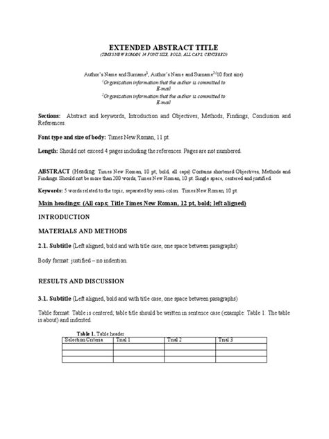 Extended Abstract Format Download Free Pdf Letter Case Times New