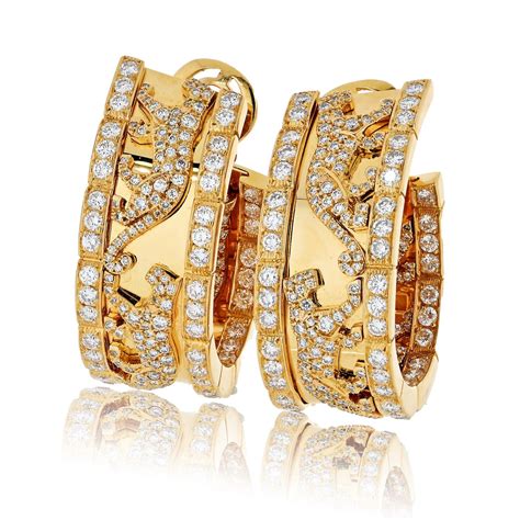 Cartier 18k Yellow Gold Diamond Walking Panthere Earrings For Sale At