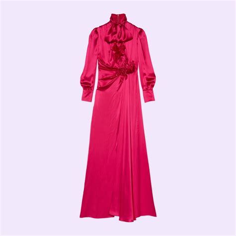 Kw ®غوتشي ‎gucci Nojum Satin Viscose Silk Maxi Dress In Pink