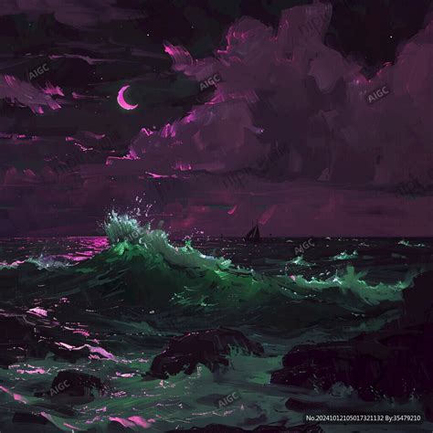 Ai创作图紫色的海水 手绘紫色梦幻场景 粉红色超现实海景 紫色的海洋 插画海洋辽阔 插画海平面 粉红色的超现实海景 星月河幻想插画 唯美紫色插画 海上落日插画 暗海刻石插画 紫色油画风效果图