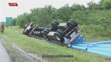 Emergency Crews Respond To Rollover Crash Involving Semi On Highway 75
