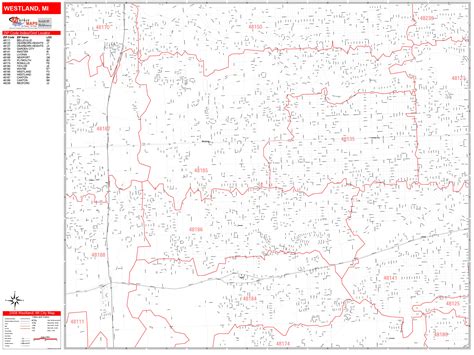 Westland Michigan Zip Code Wall Map Red Line Style By Marketmaps
