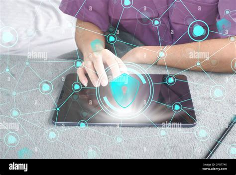 Data Protection Privacy Concept Gdpr Cyber Security Network Hand Touch Black Tablet With