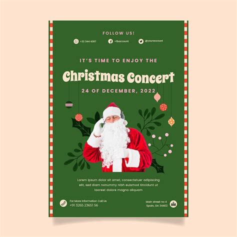 Plantilla plana de póster de concierto de navidad Vector Gratis