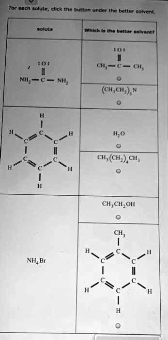 Solved For Each Solute Click The Button Under The Better Solvent For