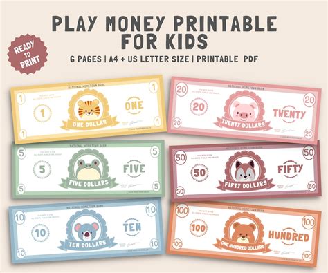 Play Money Printable Pretend Play Mom Bucks Learning Money