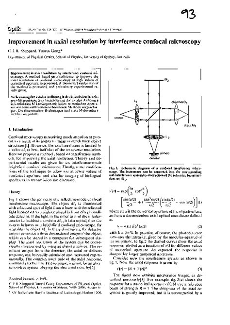 Pdf Improvement In Axial Resolution By Interference Confocal Microscopy