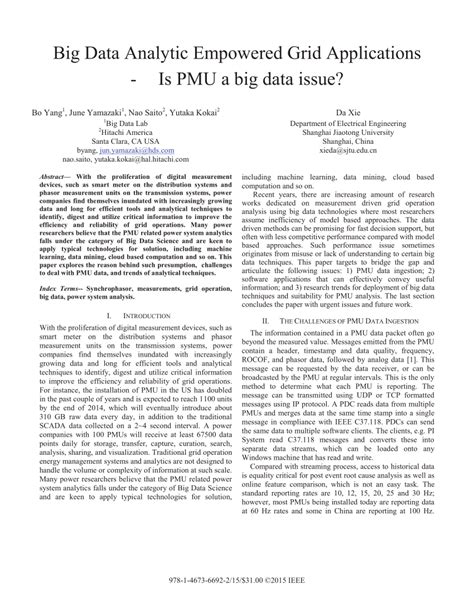 Pdf Big Data Analytic Empowered Grid Applications — Is Pmu A Big Data