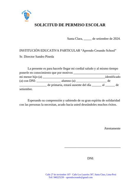Solicitud De Permiso Escolar Pdf