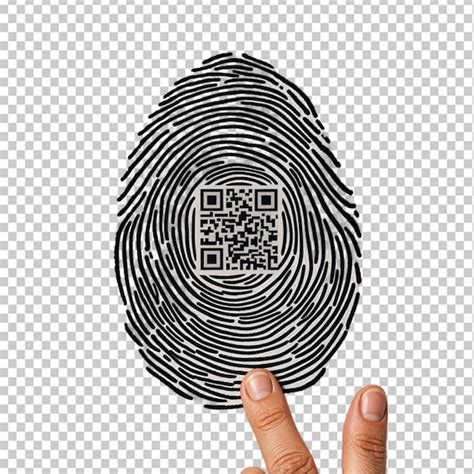 Finger Print With Qr Code Being Scanned On Transparent Background