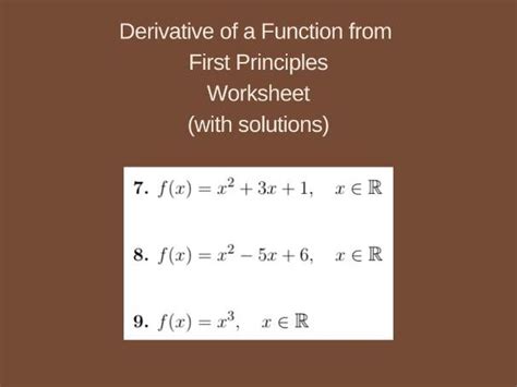 Derivative Of A Function From First Principles Worksheet With Solutions Teaching Resources