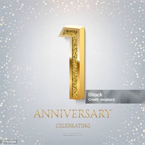 1 주년 기념 골든 텍스트와 밝은 파란색 배경에 색종이 벡터 축제 1 주년 이벤트 템플릿입니다 1에 대한 스톡 벡터 아트 및 기타 이미지 Istock