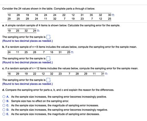 Solved Consider The 24 Values Shown In The Table Complete