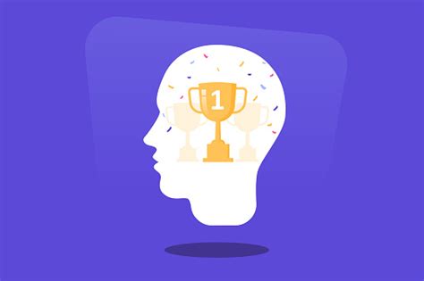황금 우승자 트로피와 인간의 머리 실루엣 목표 달성 1 위 상 경쟁 우승자 성공과 승리 개념 현대 플랫 벡터 일러스트레이션 1
