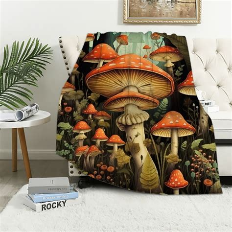 Onetech Mushroom Sherpa Blanket Botanical Plants Fuzzy Blanket For Sofa