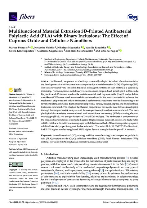 Pdf Multifunctional Material Extrusion 3d Printed Antibacterial Polylactic Acid Pla With