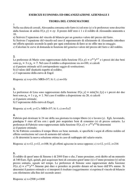 Esercizi Microeconomia Apuntes De Economía Docsity
