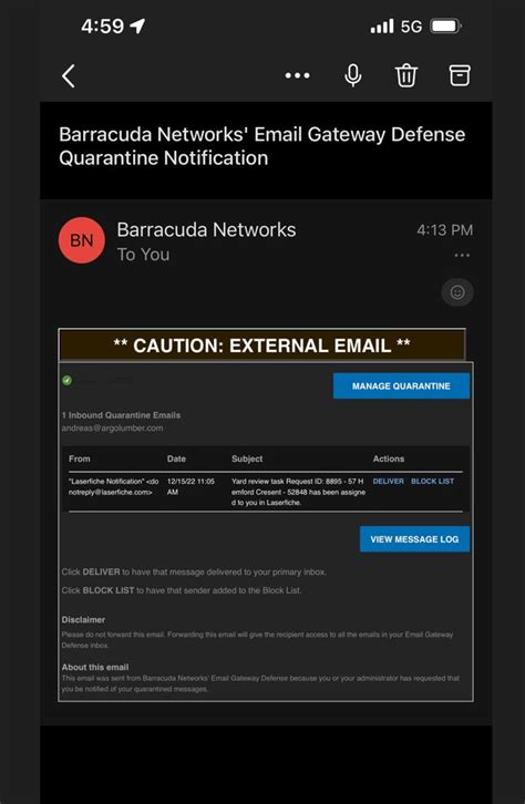 Barracuda Networks Quarantine Notification For Laserfiche Email
