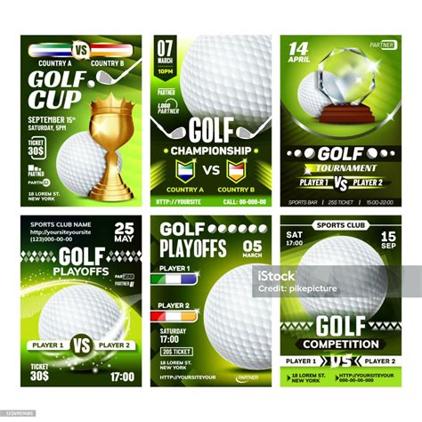 골프 클럽 필드 놀이터 게임 세트 벡터 골프에 대한 스톡 벡터 아트 및 기타 이미지 골프 전단지 포스터 Istock