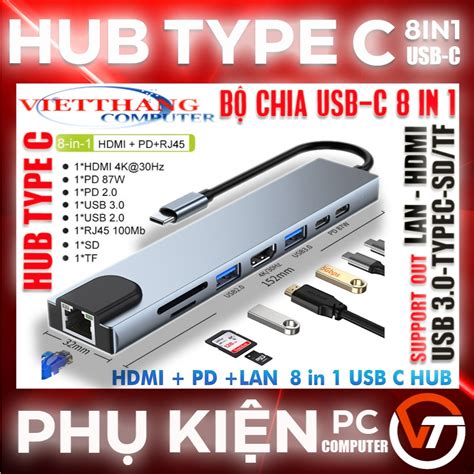 SiÊu RẺ Hub Typec Usb C Bộ Chia Typec 8 Trong 1 Cổng Typec Sang Hdmi Rj45 Ethernet Usb 3 0
