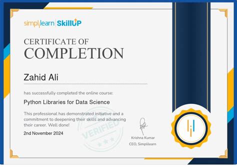 Zahid Ali Has Successfully Completed The Python Libraries For Data Science Online Course