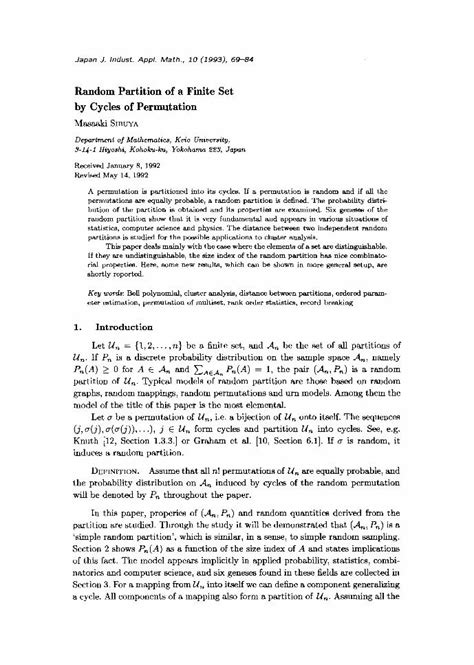 pdf random partition of a finite set by cycles of permutation