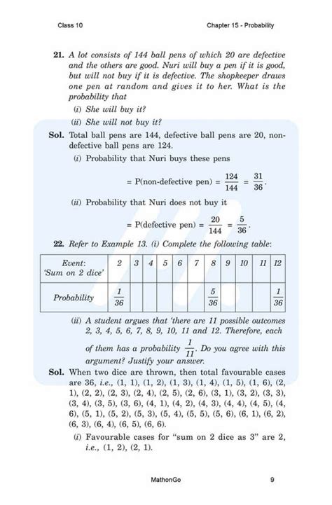 NCERT Solutions For Class 10 Maths Chapter 15 Probability MathonGo