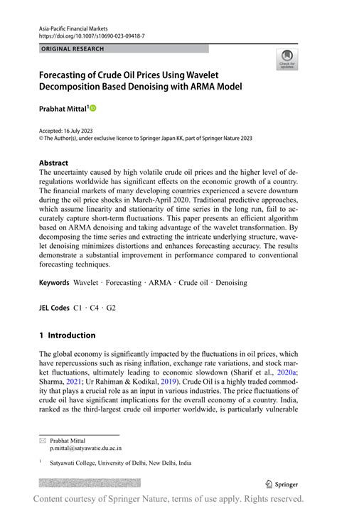 Forecasting Of Crude Oil Prices Using Wavelet Decomposition Based