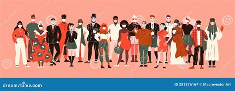 Nationality People In Protection Masks Composition With People Of