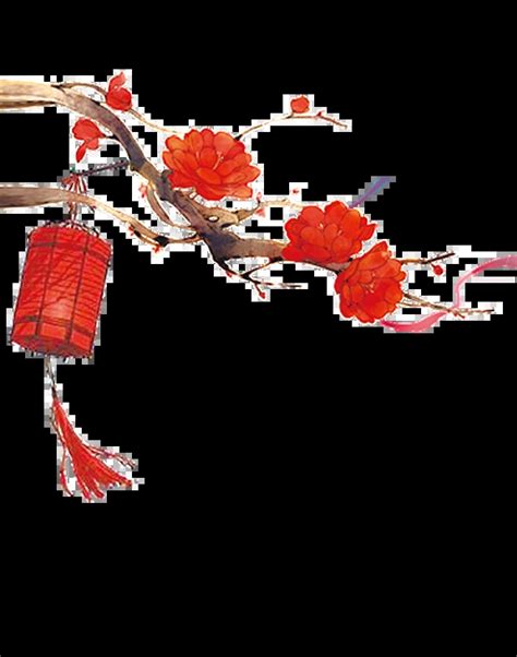 庙会 红色 灯笼红 梅花 节日气氛 花瓣网