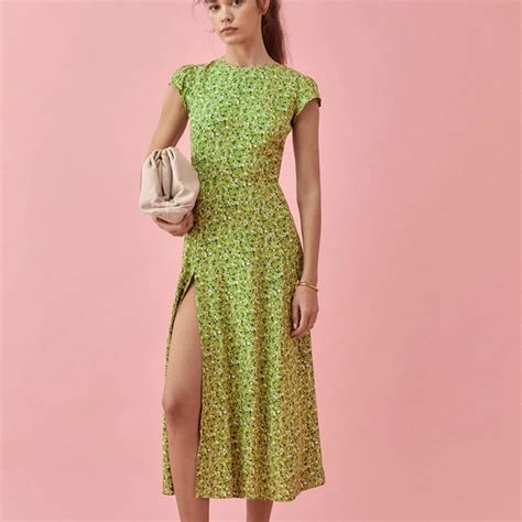 Женское платье Французский стиль зеленый цветочный принт Aliexpress