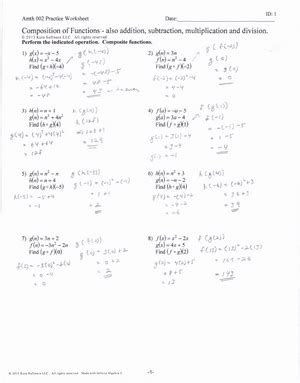 Composition Of Functions Answers ID Amth Practice Worksheets Library