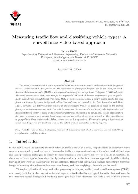 PDF Measuring traﬃc ﬂow and classifying vehicle types A journals
