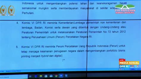 Live Streaming Komisi Vi Dpr Ri Rdp Dengan Dirut Perum Percetakan