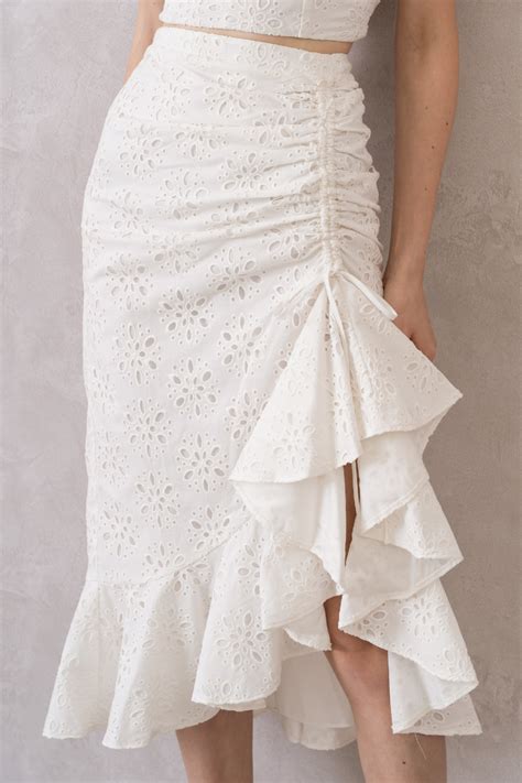 ANIKA SKIRT Cotton Skirt Pattern White Midi Skirt Godet Skirt