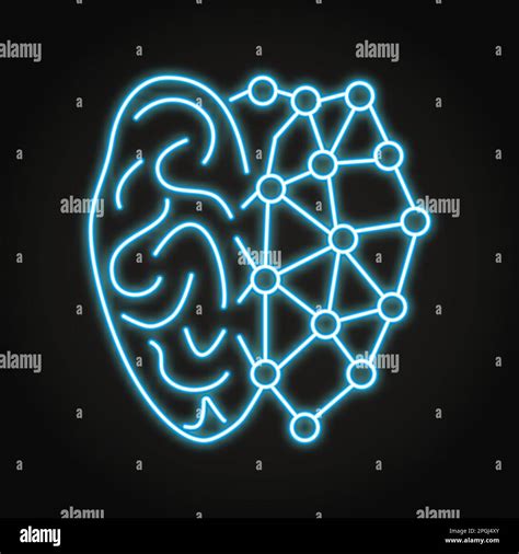 Machine Learning Neon Icon In Line Style Human Brain And Artificial Intelligence Information