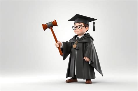 Premium Photo 3d Small People Judge In A Cloak With A Hammer And The