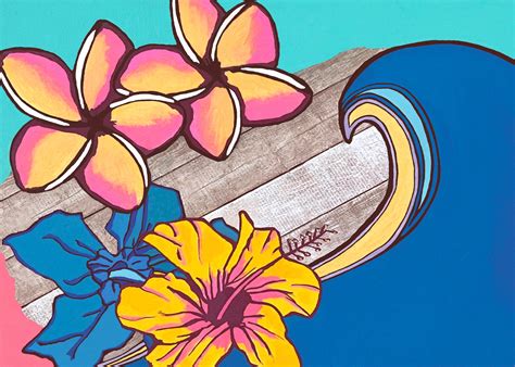 Wave Surf Art Wave Wall Decor Surf Art Hibiscus Flower Wall Art