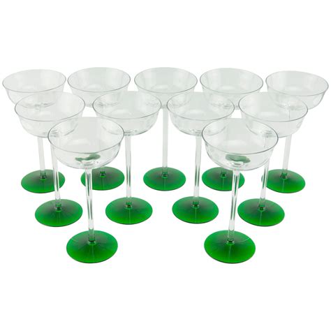 Green Base Long Stem Coupe Glasses The Hour Shop Vintage Glassware