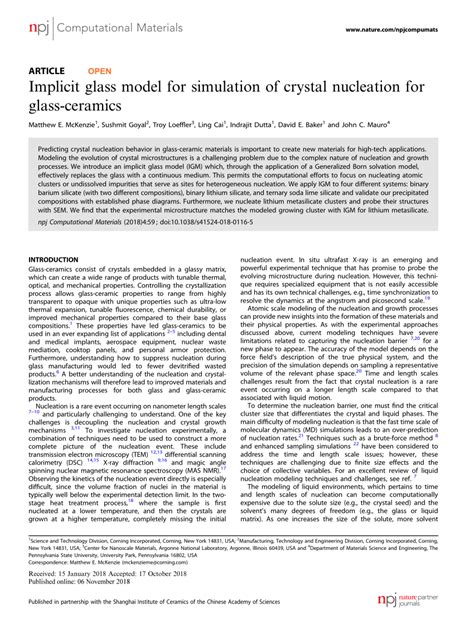 Pdf Implicit Glass Model For Simulation Of Crystal Nucleation For Glass Ceramics