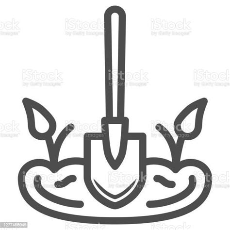 토양 라인 아이콘 정원 과 원예 개념에 삽 흰색 배경에 원예 도구 기호 모바일 개념 및 웹 디자인을위한 윤곽 스타일의 지상 아이콘에 삽 벡터 그래픽 삽에 대한 스톡 벡터