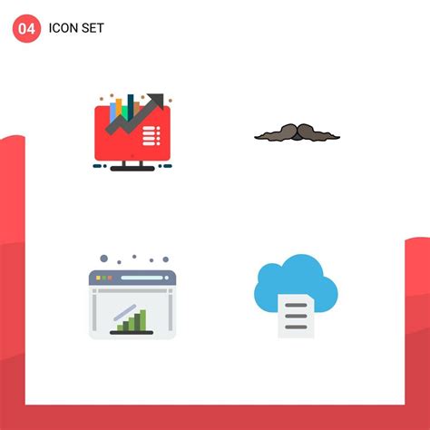 Mobile Interface Flat Icon Set Of 4 Pictograms Of Business Chart Growth Movember Internet